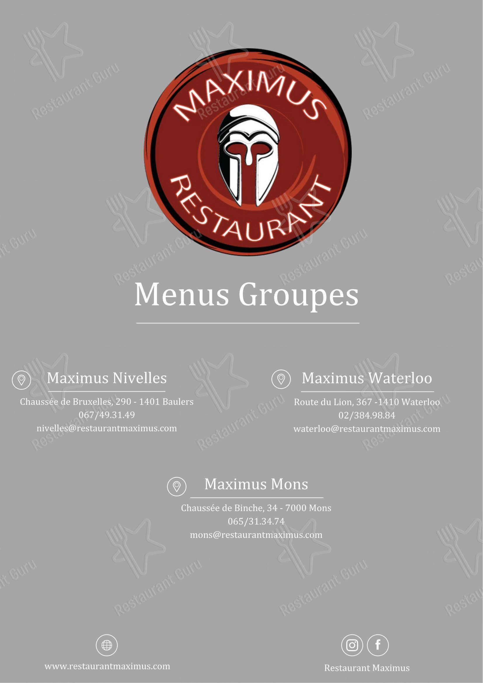 Menu au Restaurant Maximus, Nivelles