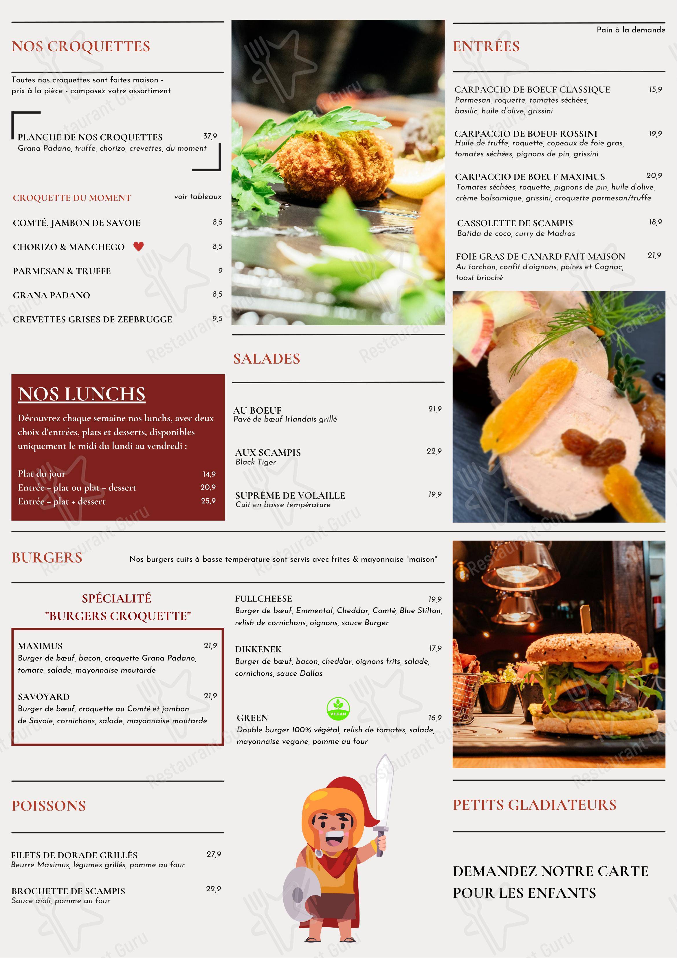 Menu au Restaurant Maximus, Nivelles