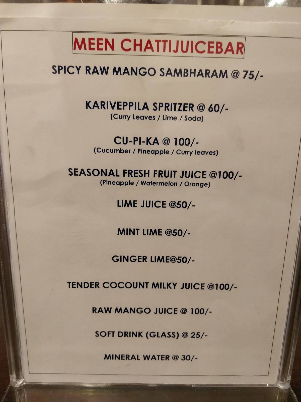 Menu at Meen Chatti(Authentic Kerala Cuisine), Bengaluru