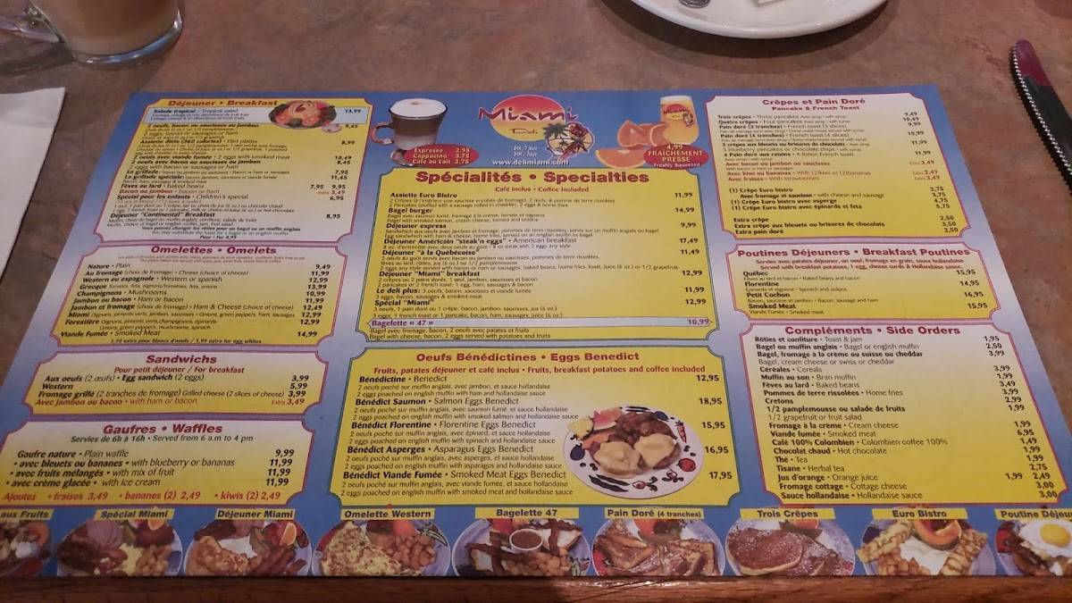 Menu au Restaurant Miami Déli, Montréal