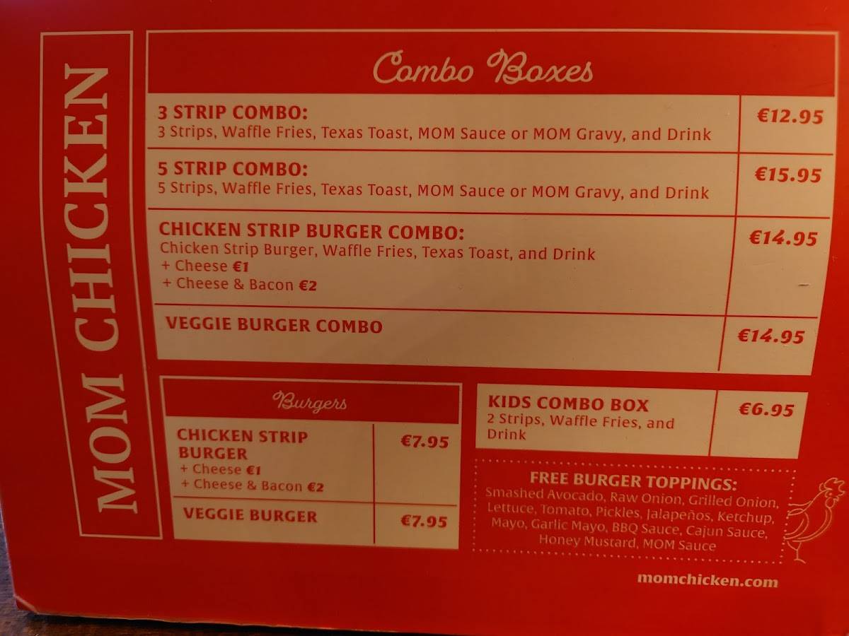 Menu at Mom Chicken restaurant, Dublin