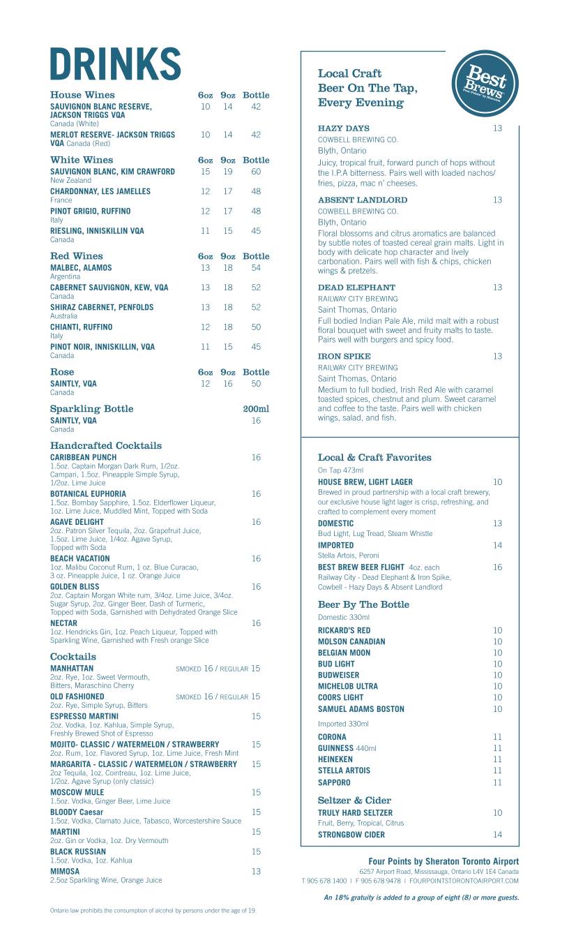 Menu at Moments Restaurant & Lounge, Mississauga