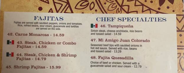 Menu at Monarcas Mexican Restaurant, Troy