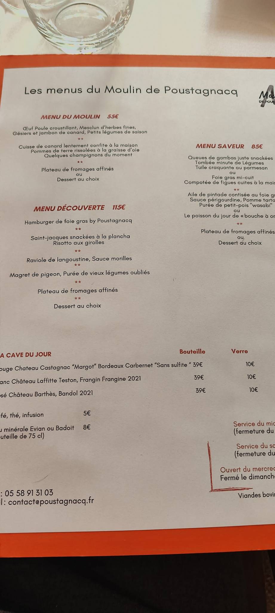 Menu au Moulin de Poustagnacq Saint Paul lès Dax restaurant, Saint-Paul ...