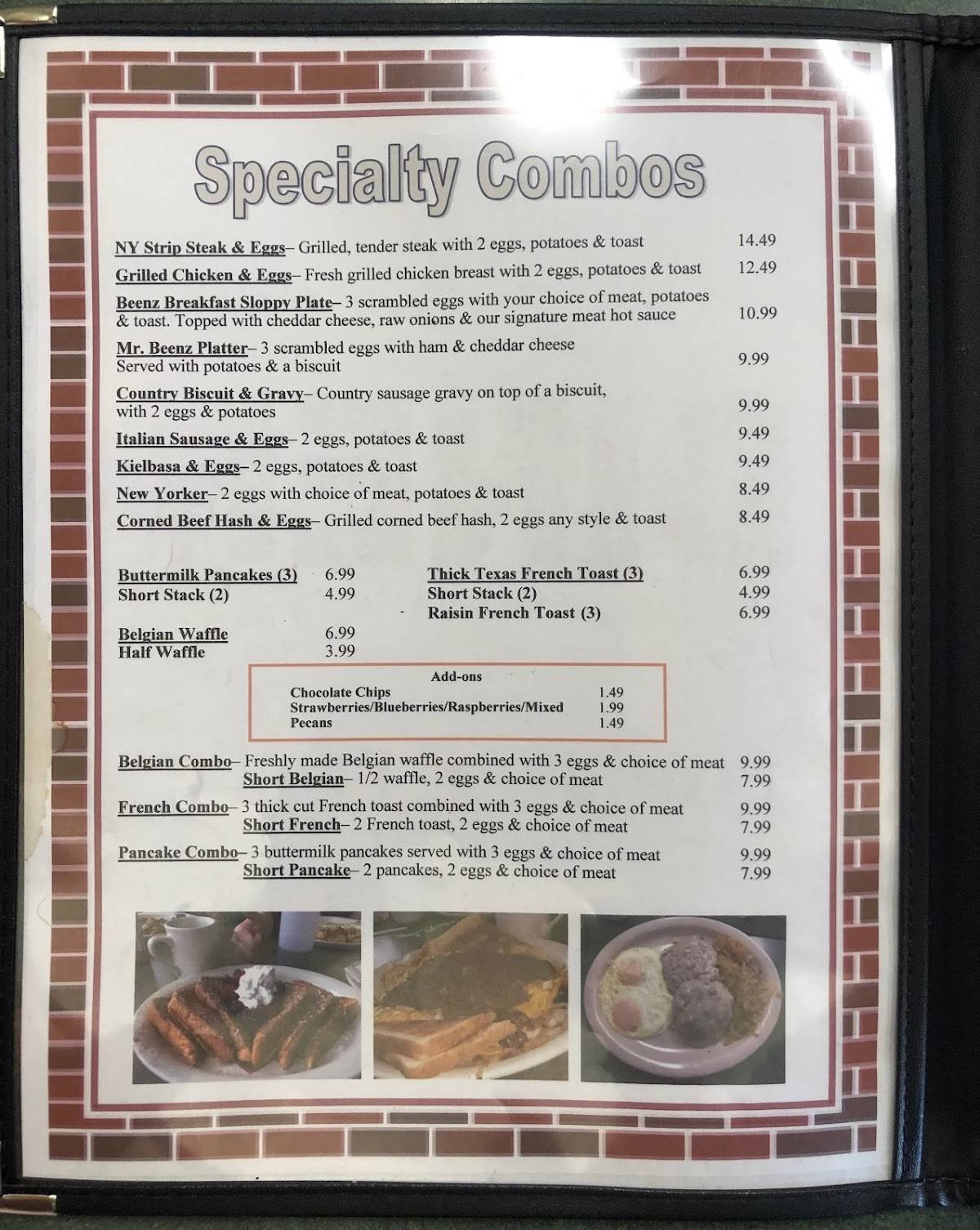Menu at Mr. Beenz Diner restaurant, Rochester