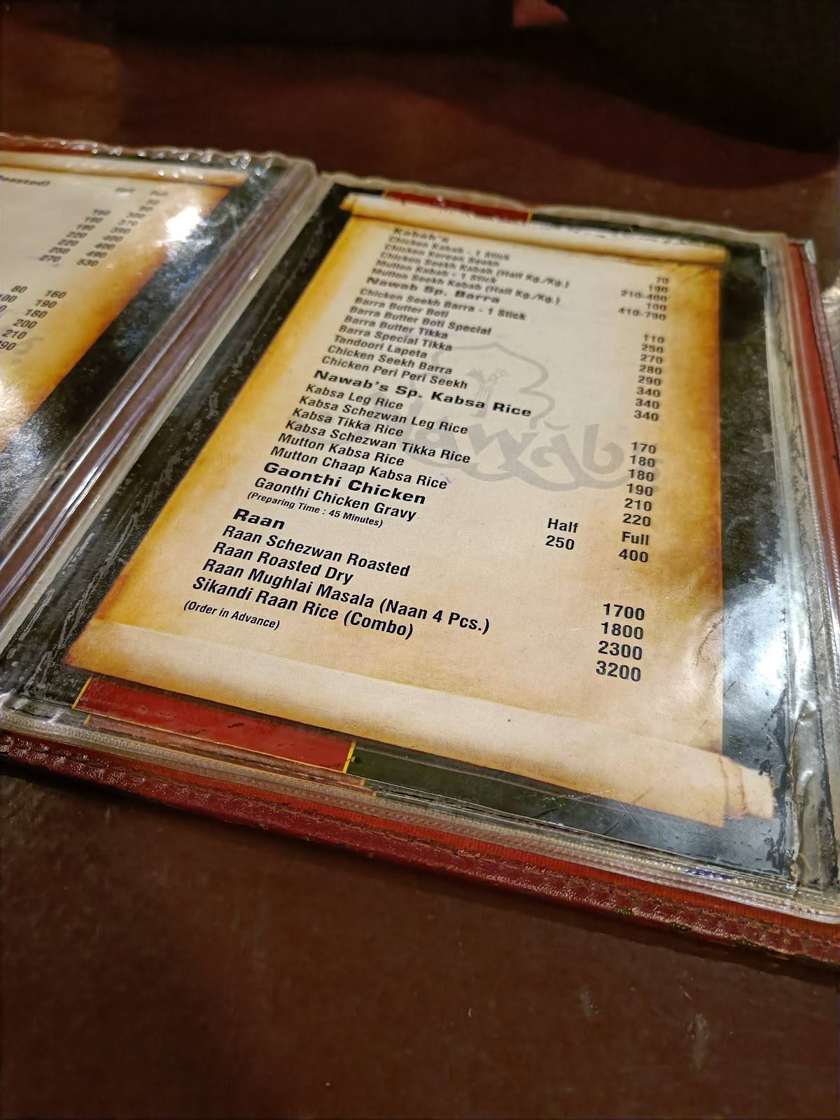 Menu at Nawab Family Dhaba, Vapi