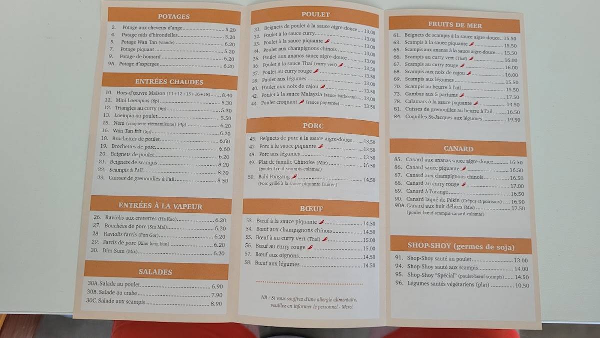 Menu au New Asia, Esneux, Av. de la Station 51