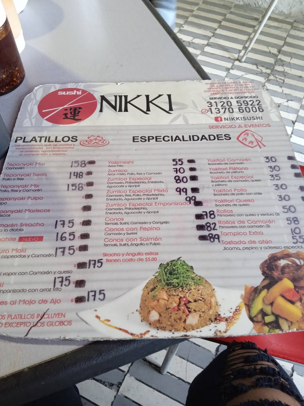 Carta del restaurante Nikki Sushi, Guadalajara