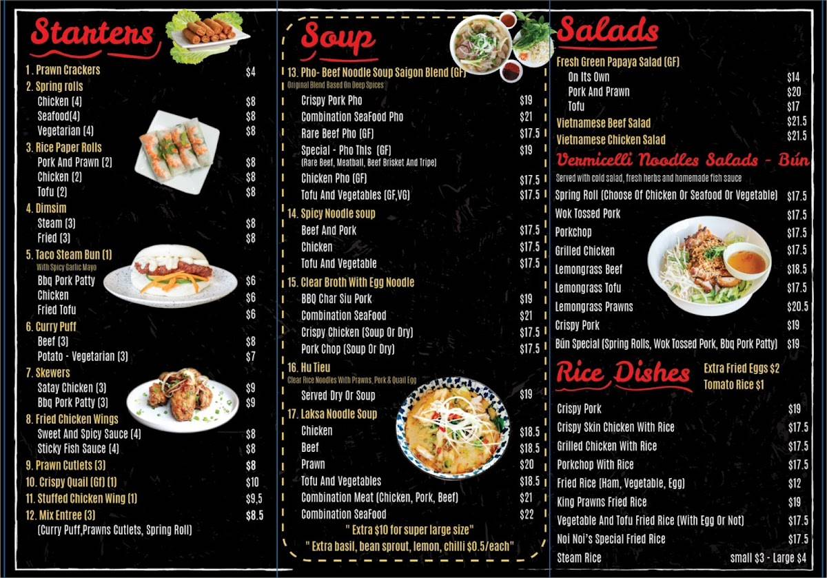 Menu at Noi Noi Vietnamese Restaurant in Casey, Casey
