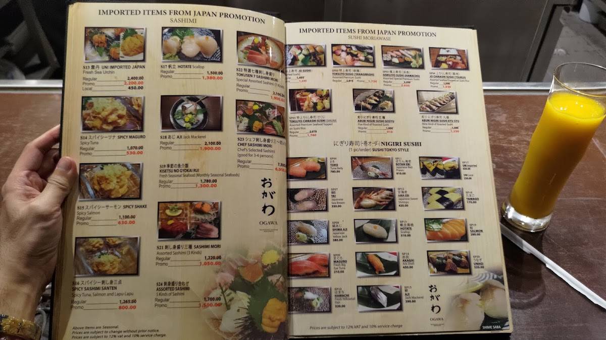 Menu at Ogawa restaurant, Taguig, The Fort Strip