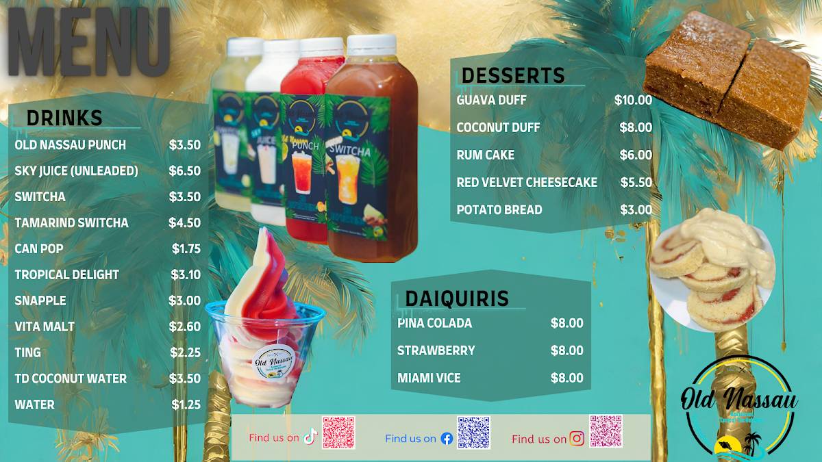 Menu at Old Nassau Authentic Bahamian Cuisine restaurant, Toronto