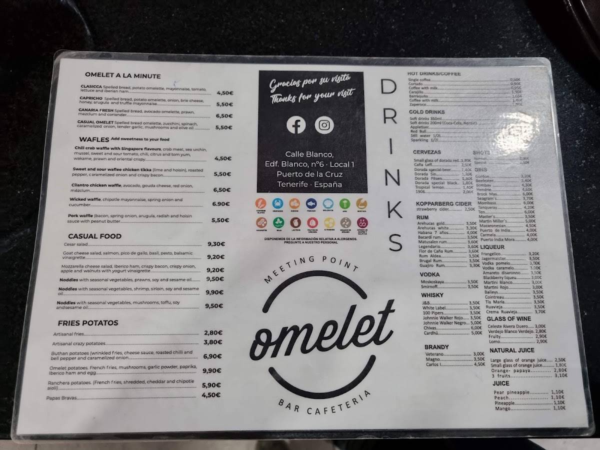 Carta del restaurante Omelet Meeting Point Puerto, Puerto del la Cruz