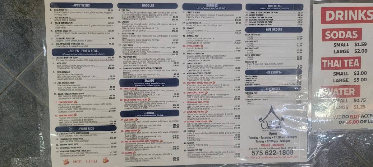 Menu at Kim’s Kitchen restaurant, Roswell