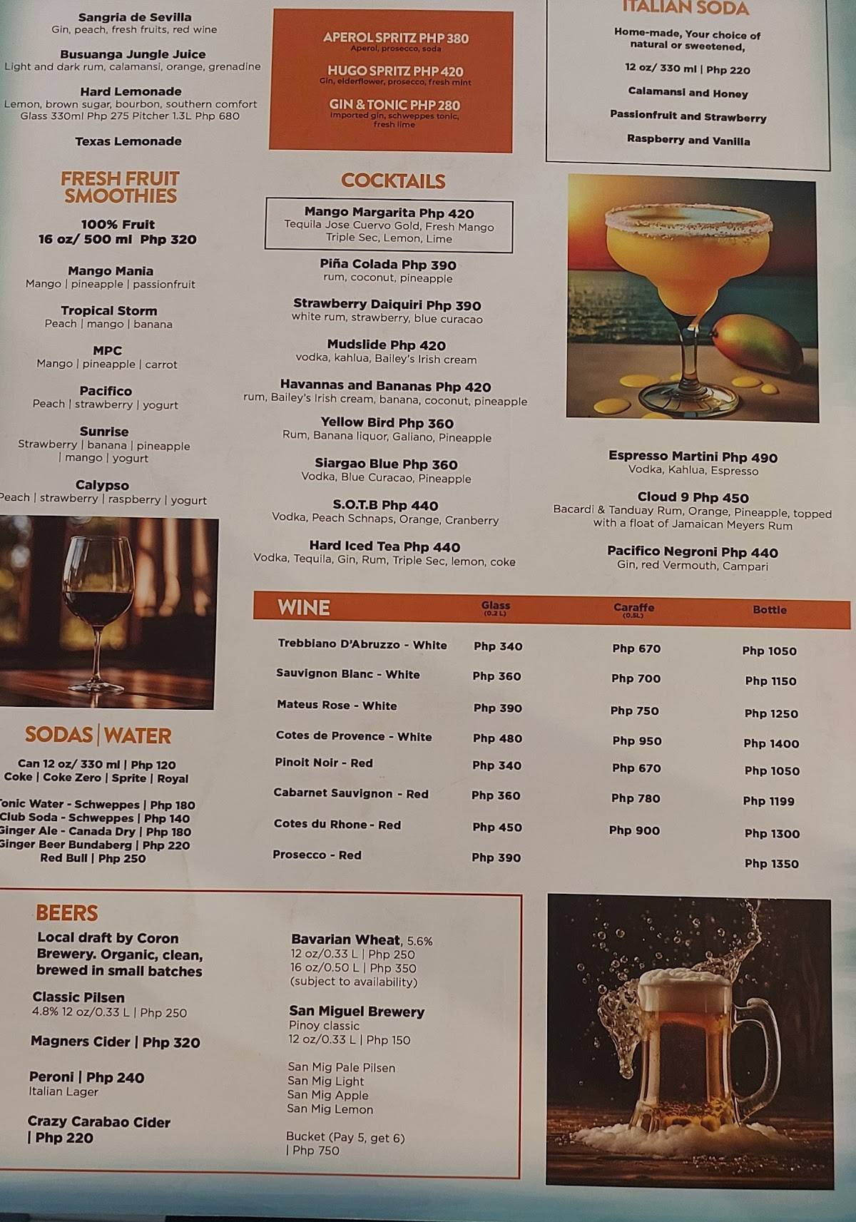 Menu at PACIFICO CORON restaurant, Coron