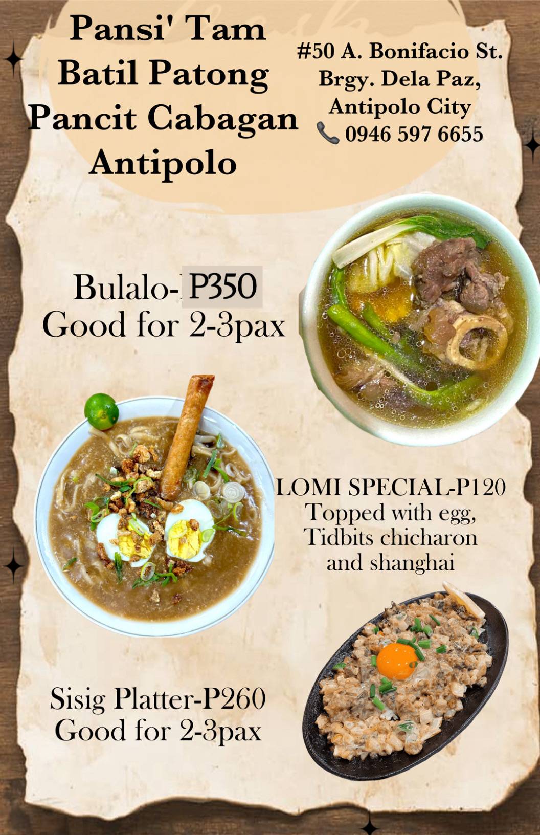 Menu at Pansitam Batil Patong Pancit Cabagan Antipolo restaurant, Antipolo