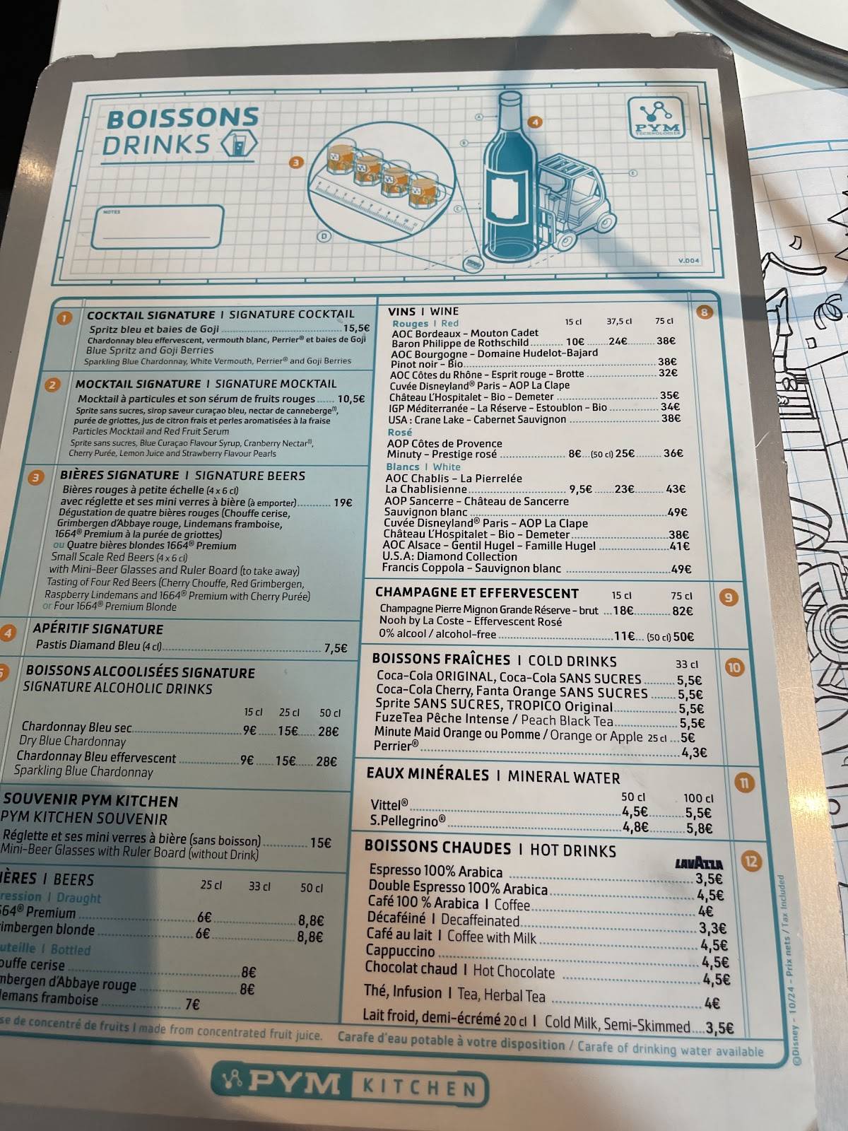 Menu au PYM Kitchen restaurant, Chessy
