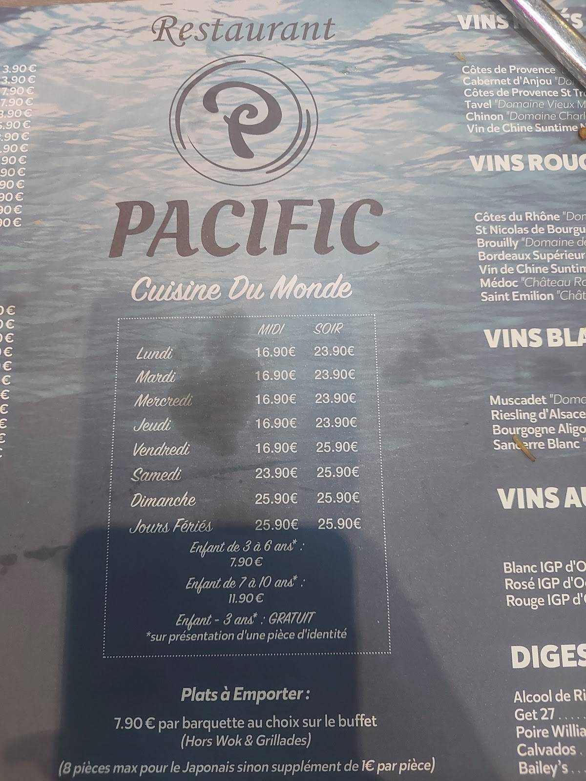 Menu au Restaurant Pacific, Saint-Maximin