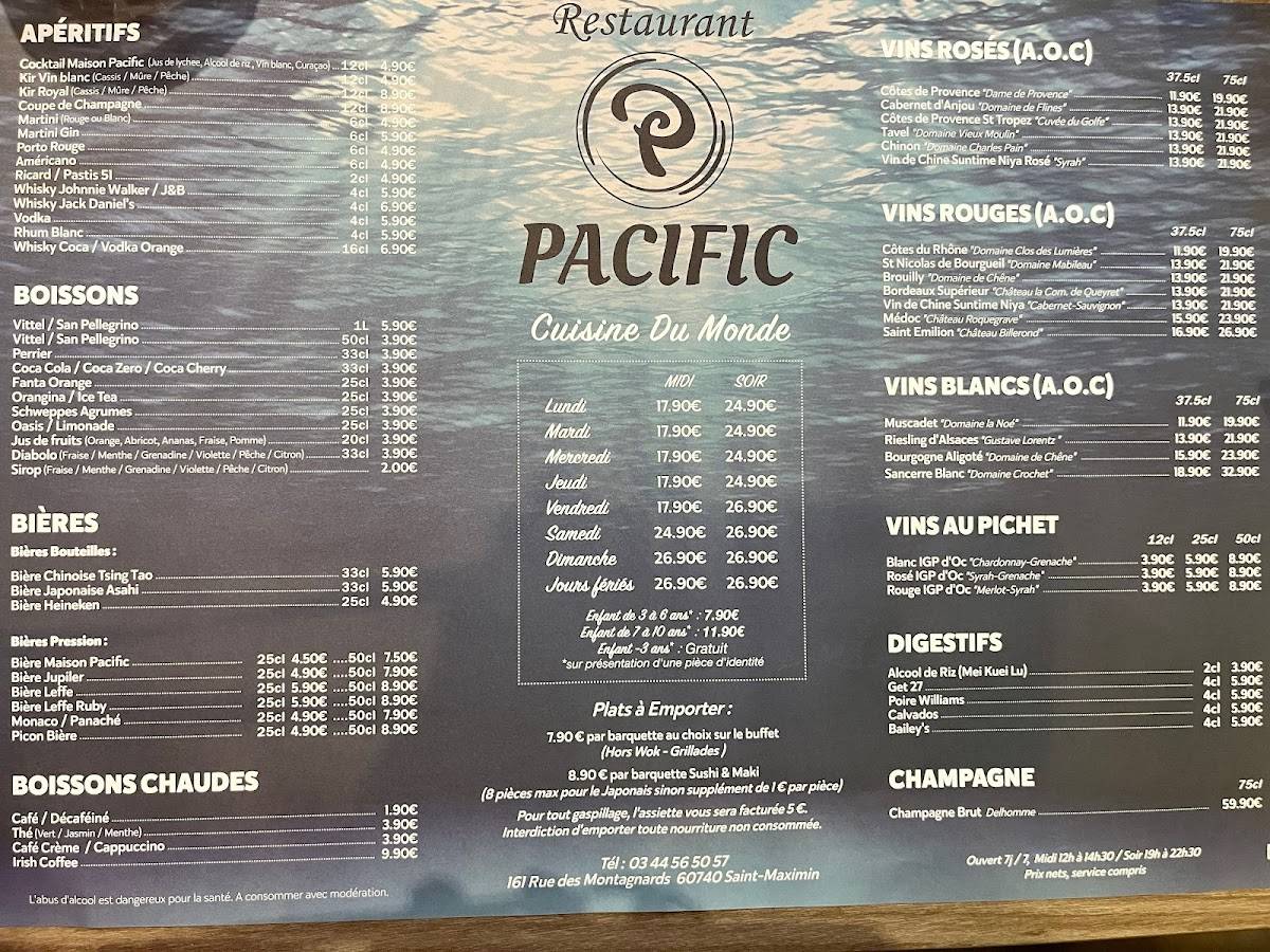Menu au Restaurant Pacific, Saint-Maximin