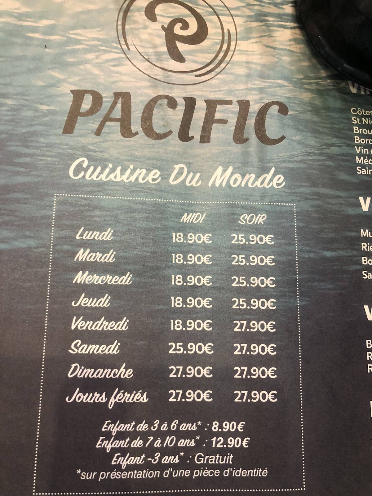 Menu au Restaurant Pacific, Saint-Maximin