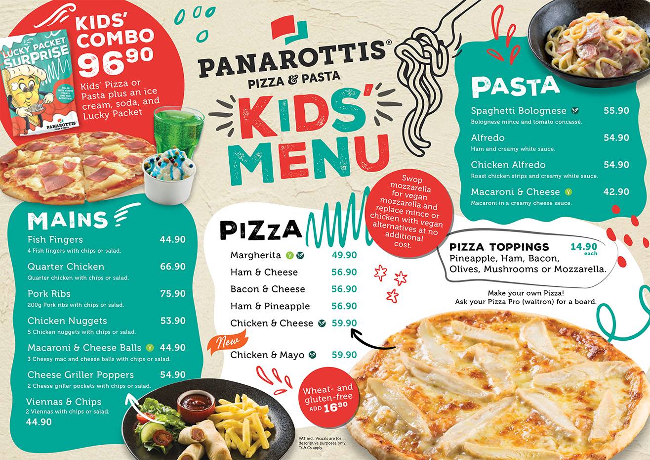 Menu at Panarottis Liberty Mall restaurant, Pietermaritzburg