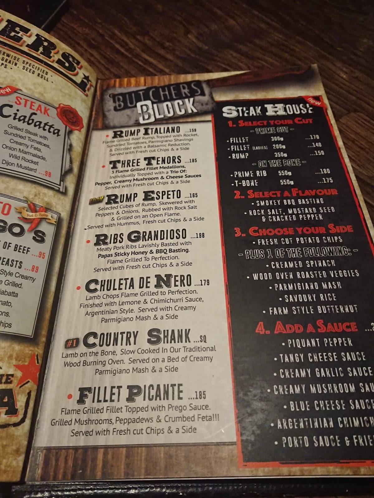 Menu at Papachinos Boksburg restaurant, Boksburg