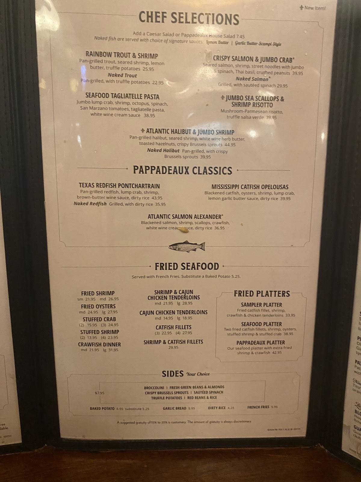 Menu at Pappadeaux Seafood Kitchen restaurant, Birmingham