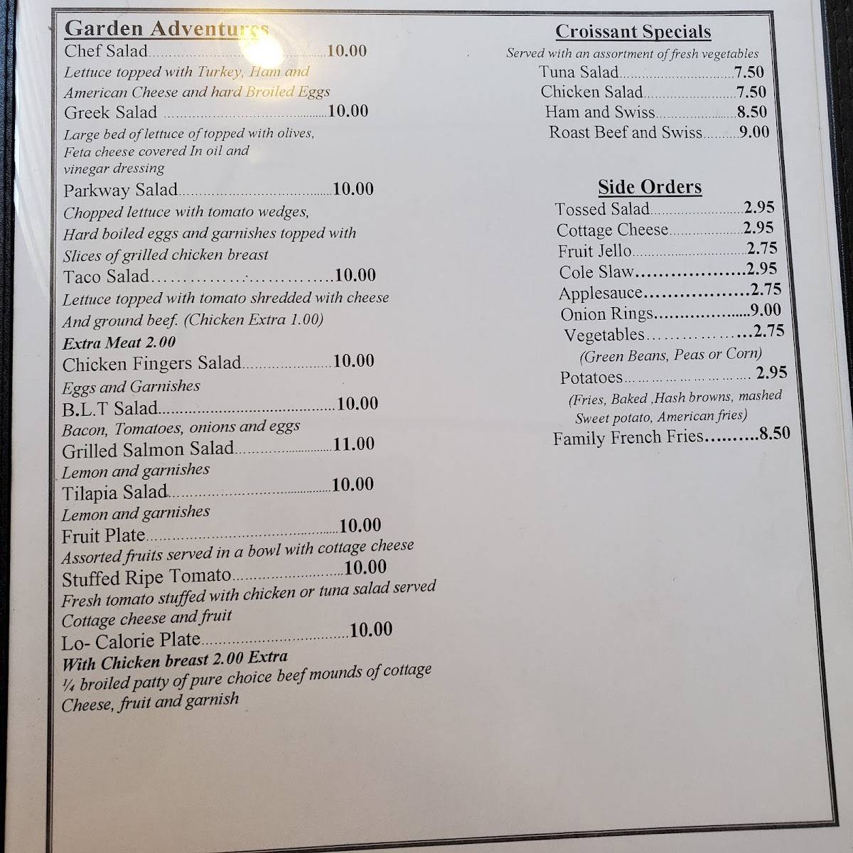 Menu at Parkway Restaurant, Sterling