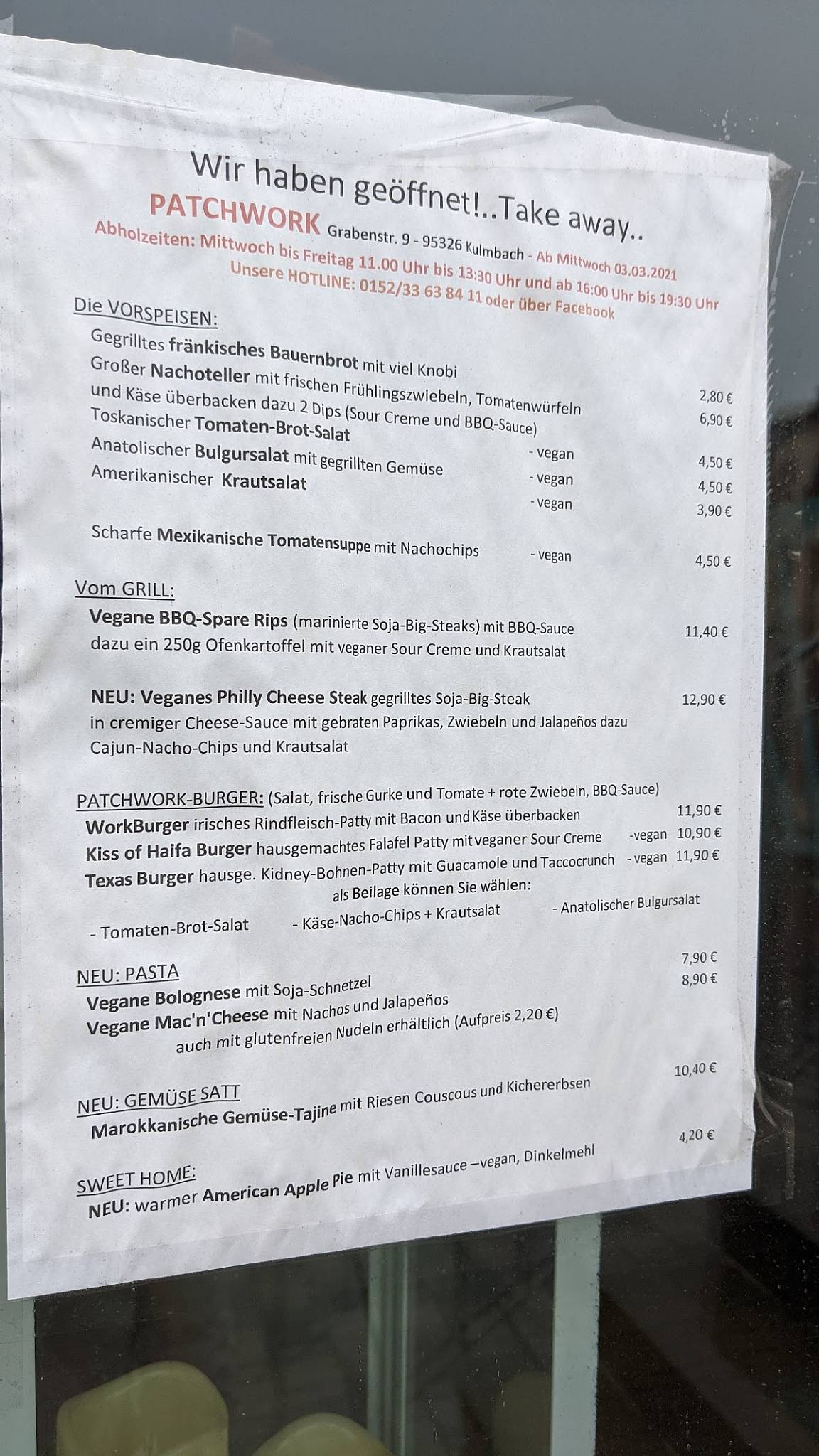 Speisekarte von Patchwork restaurant, Kulmbach