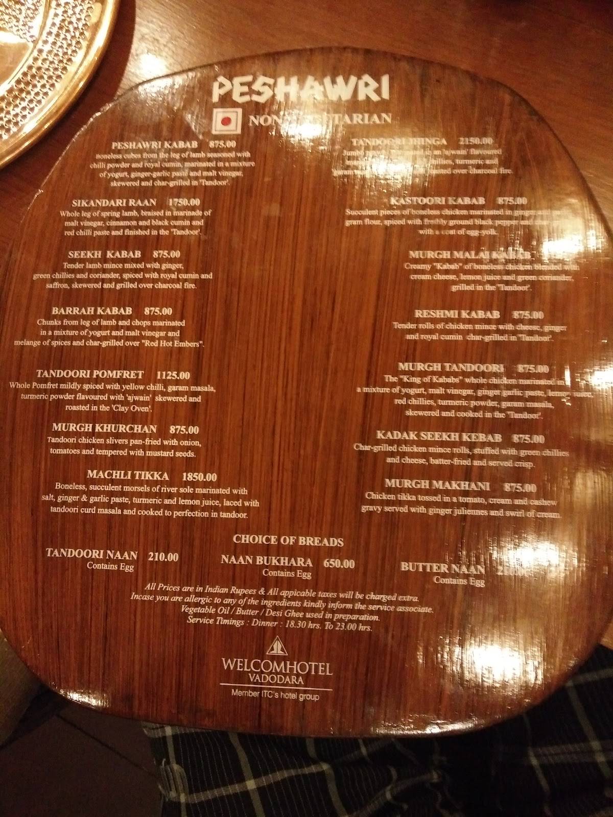 Menu at Peshawri by Welcomhotel Vadodara, Vadodara