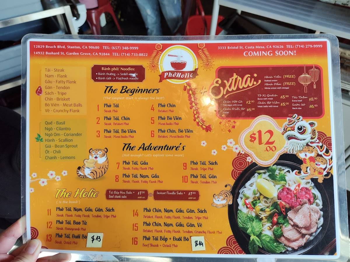 Menu at Phởholic restaurant, Westminster, Bushard St