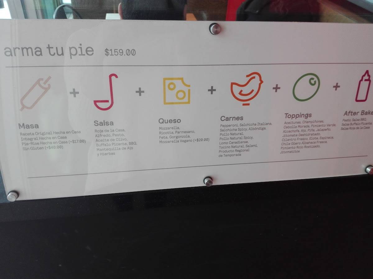 Menu at Pieology restaurant, Mexico City, Av. Ejército Nacional ...