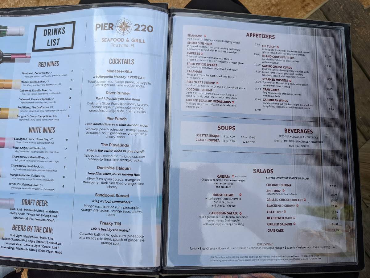 Menu at Pier 220 Seafood and Grill restaurant, Titusville