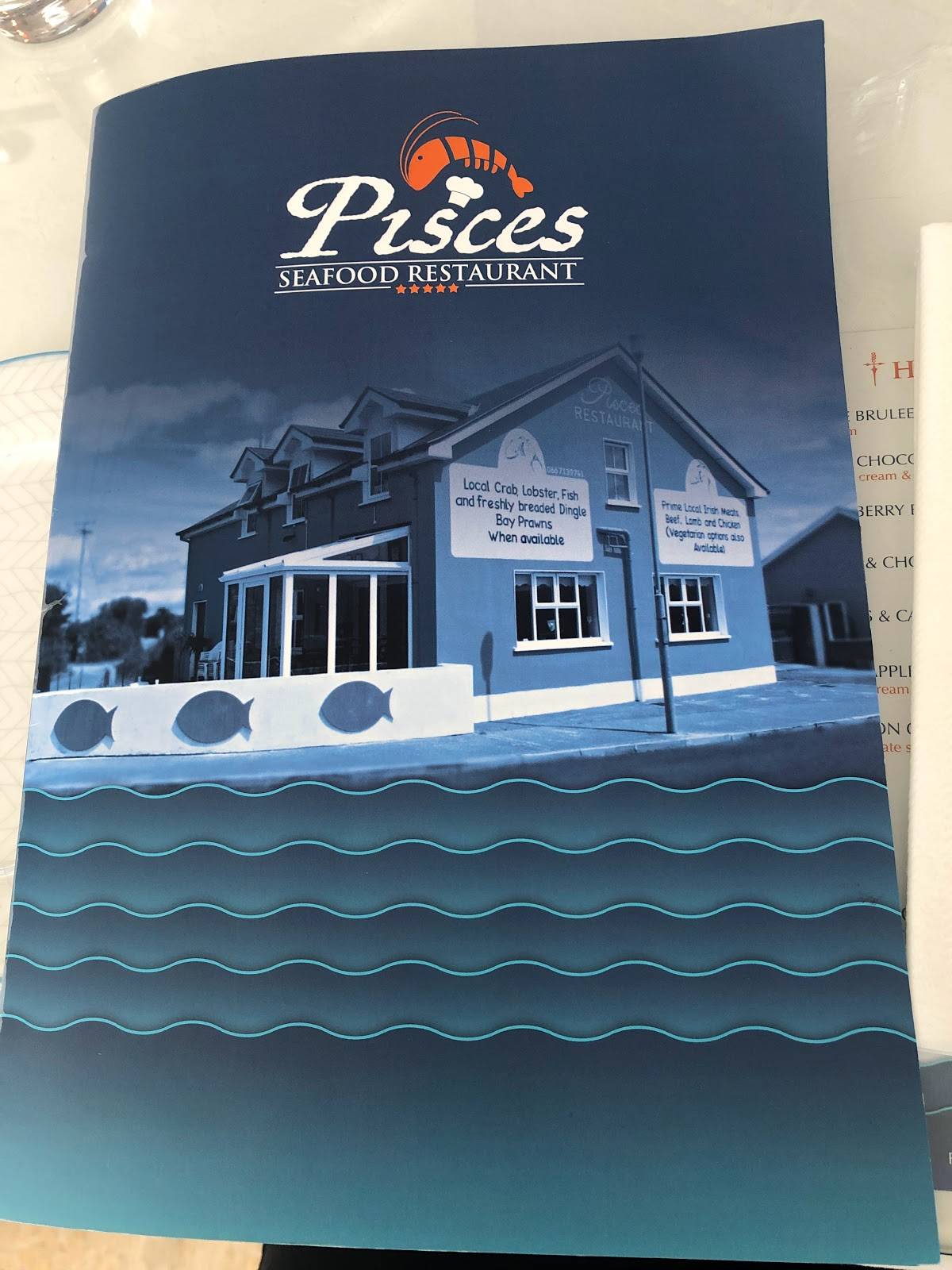 Menu at Pisces Restaurant, Castlegregory