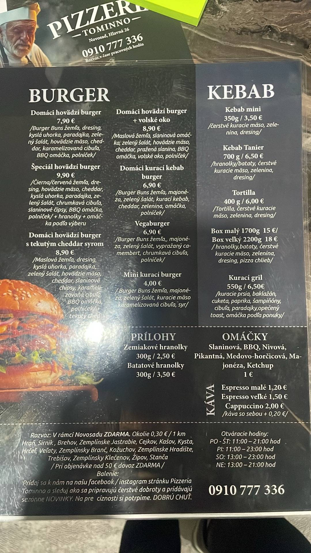 Menu at PizzeriaTominno, Novosad