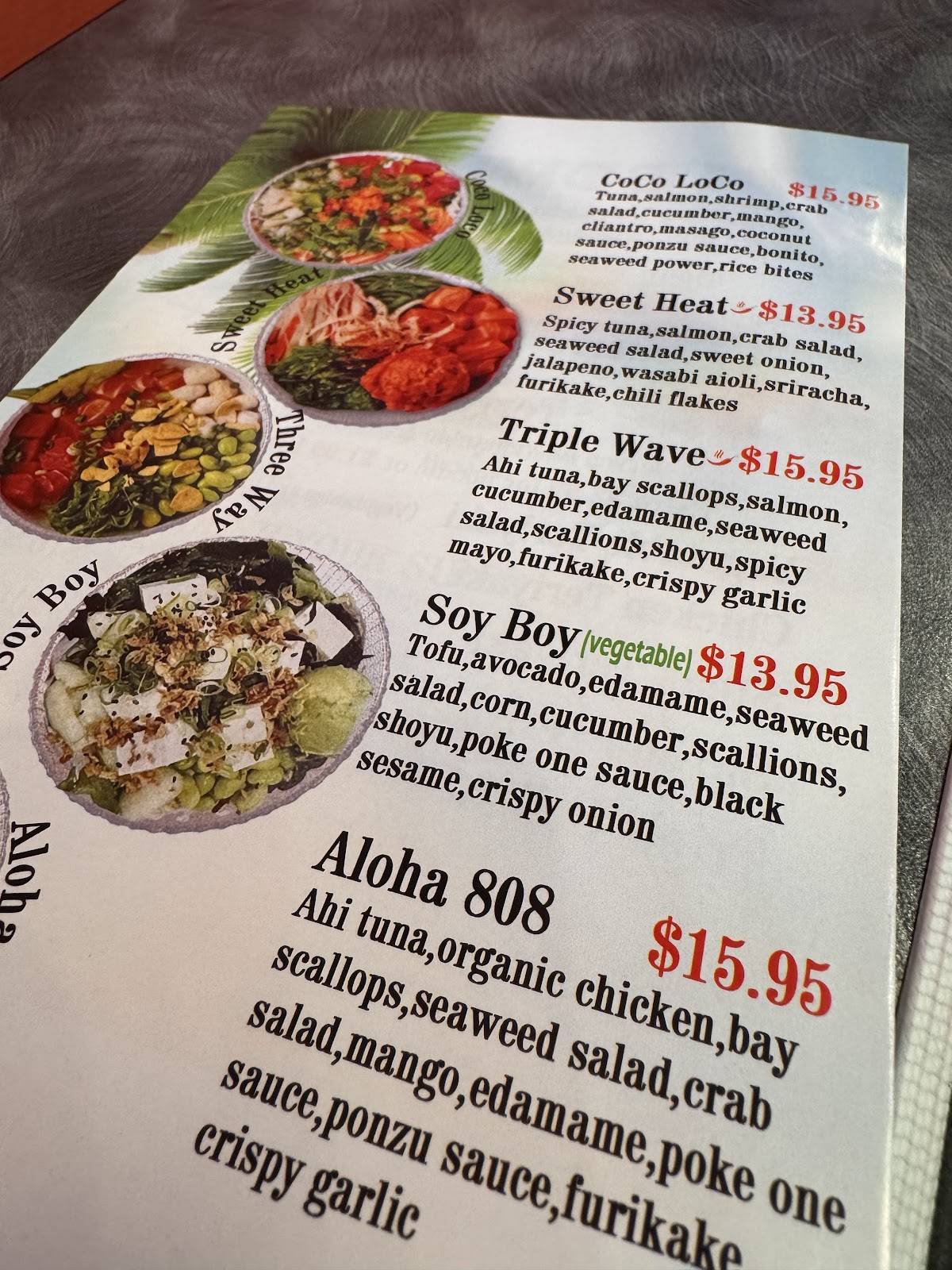 Menu at Poke One restaurant, Bismarck