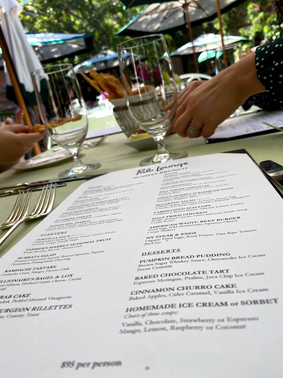 Menu at Polo Lounge restaurant, Beverly Hills