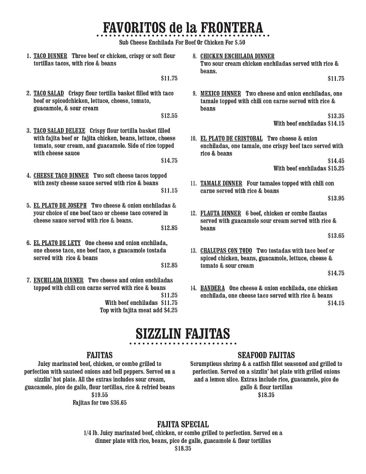 Menu at Polo's Mexican Cafe, Weatherford, Fort Worth Hwy