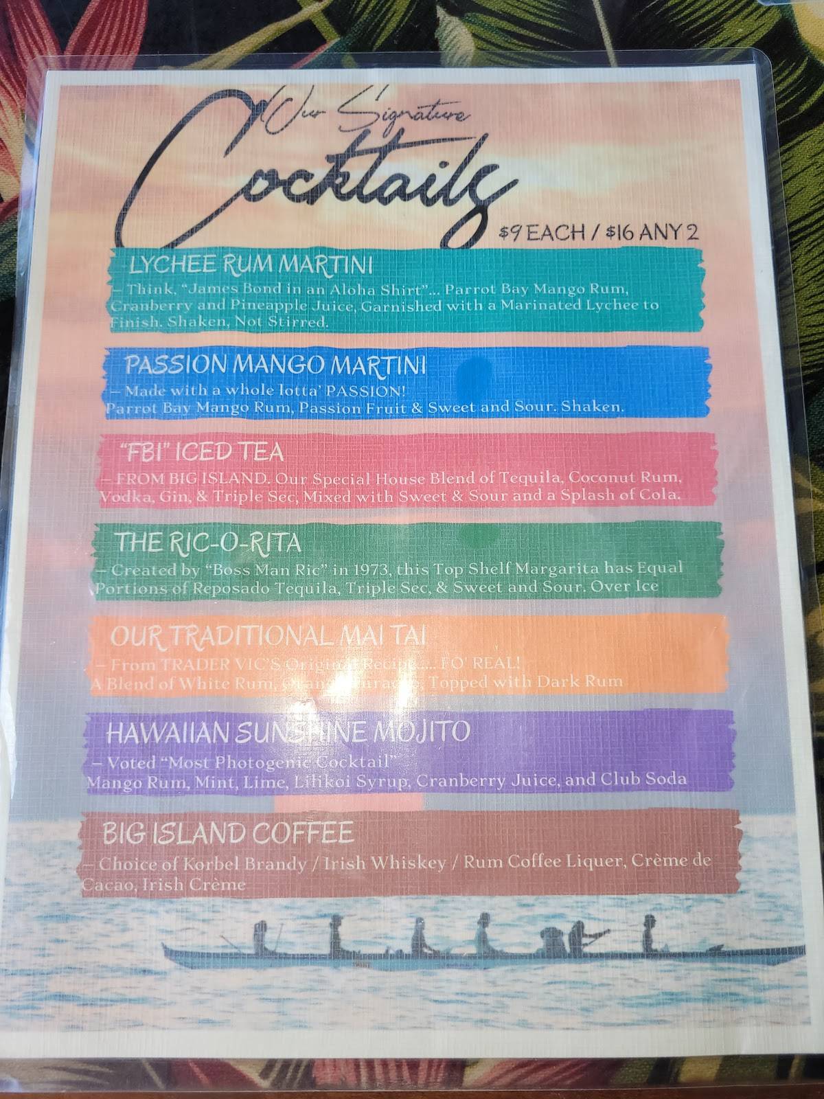 Menu at Ponds Hilo restaurant, Hilo