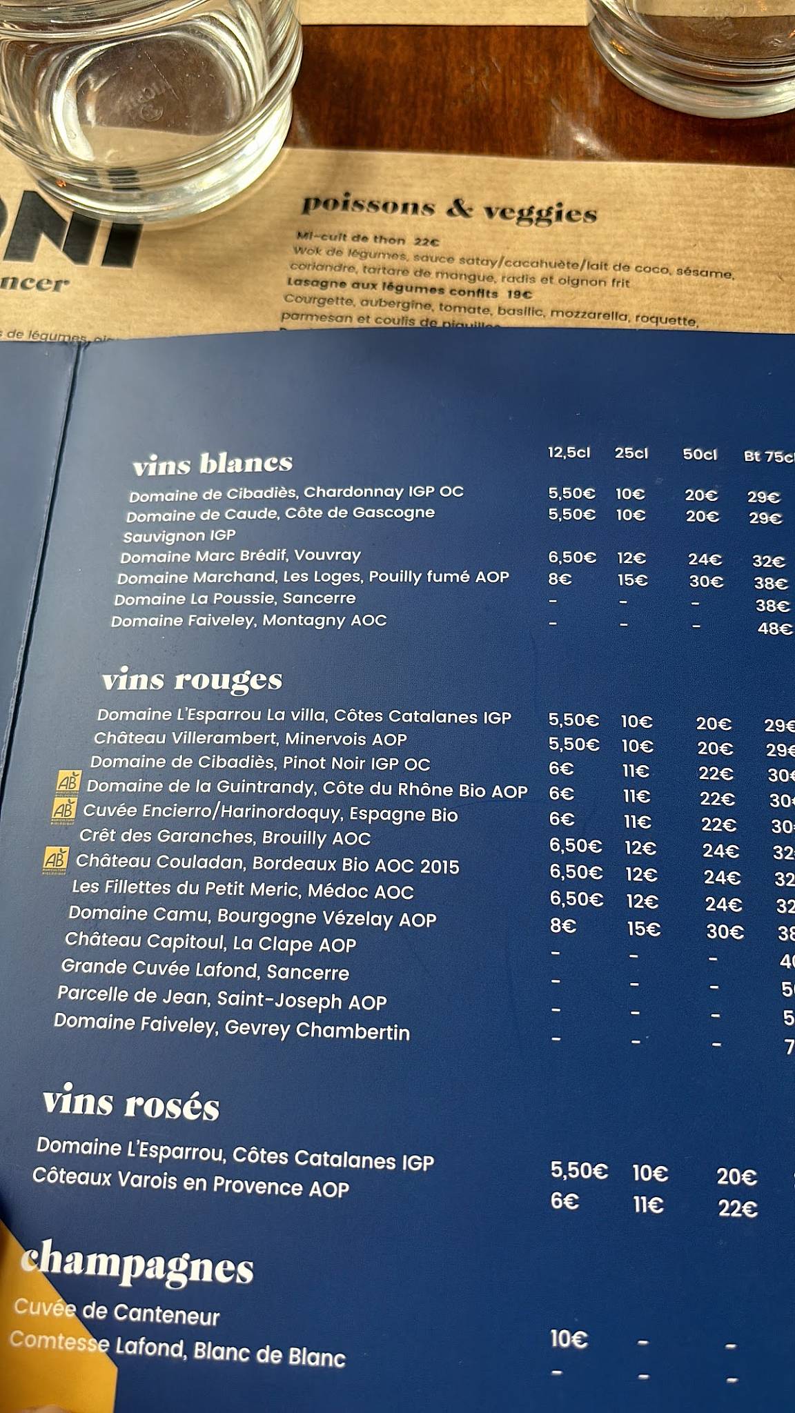 Menu au Poni restaurant, Paris