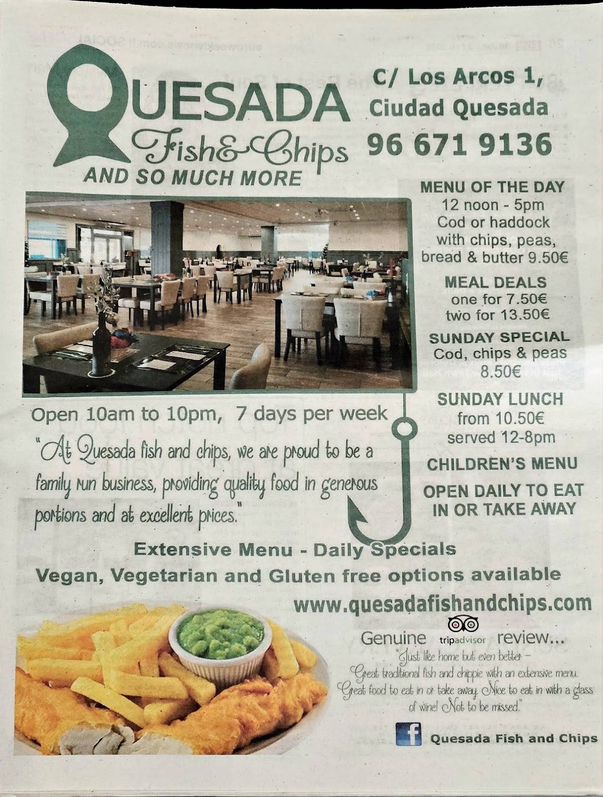 Menu at Quesada Fish and Chips restaurant, Quesada