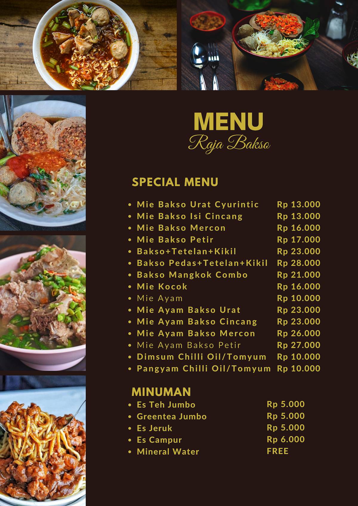 Menu at RAJA BAKSO UNEN X-CICALENGKA restaurant, Indonesia