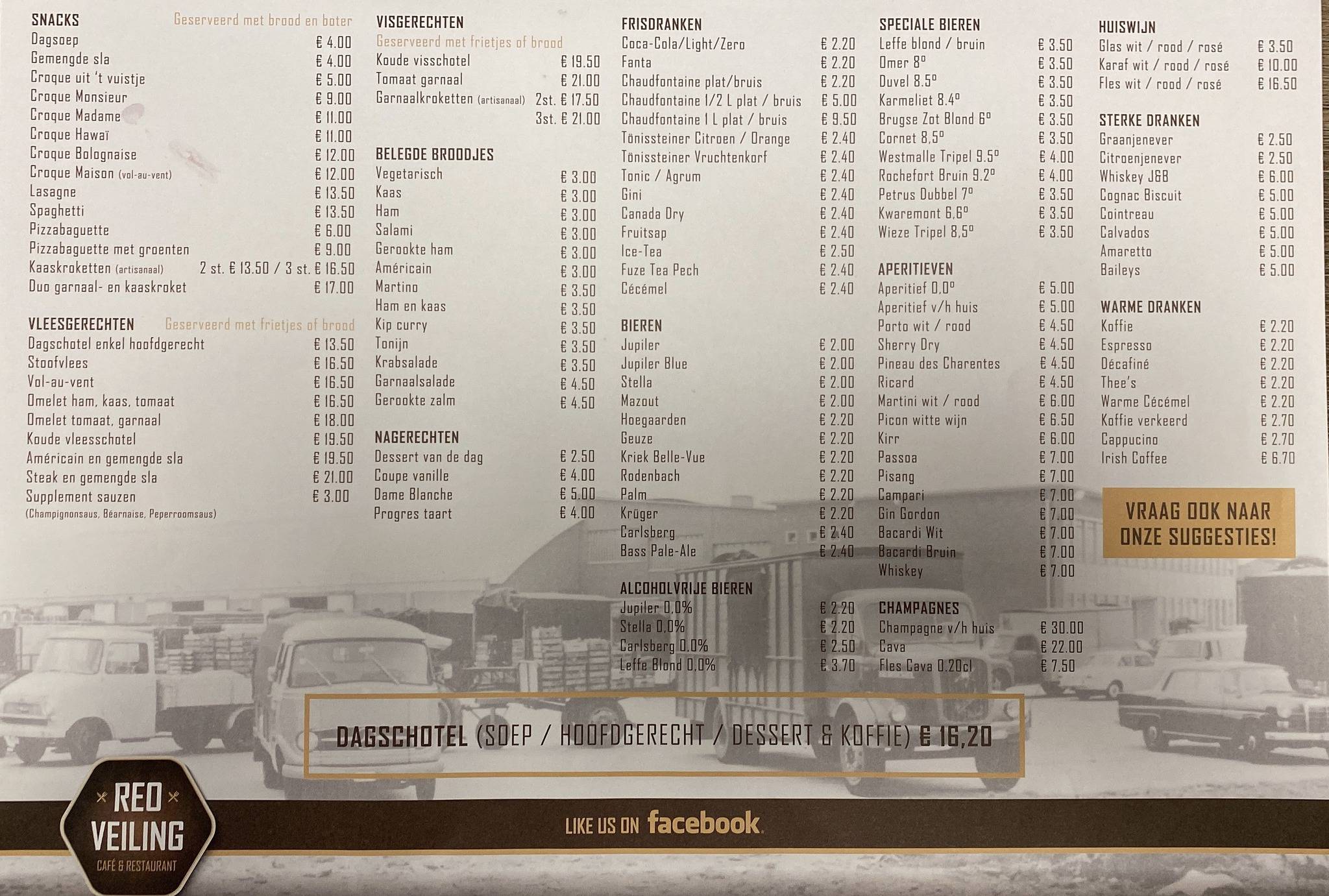 Menu au Restaurant REO Veiling, Roulers