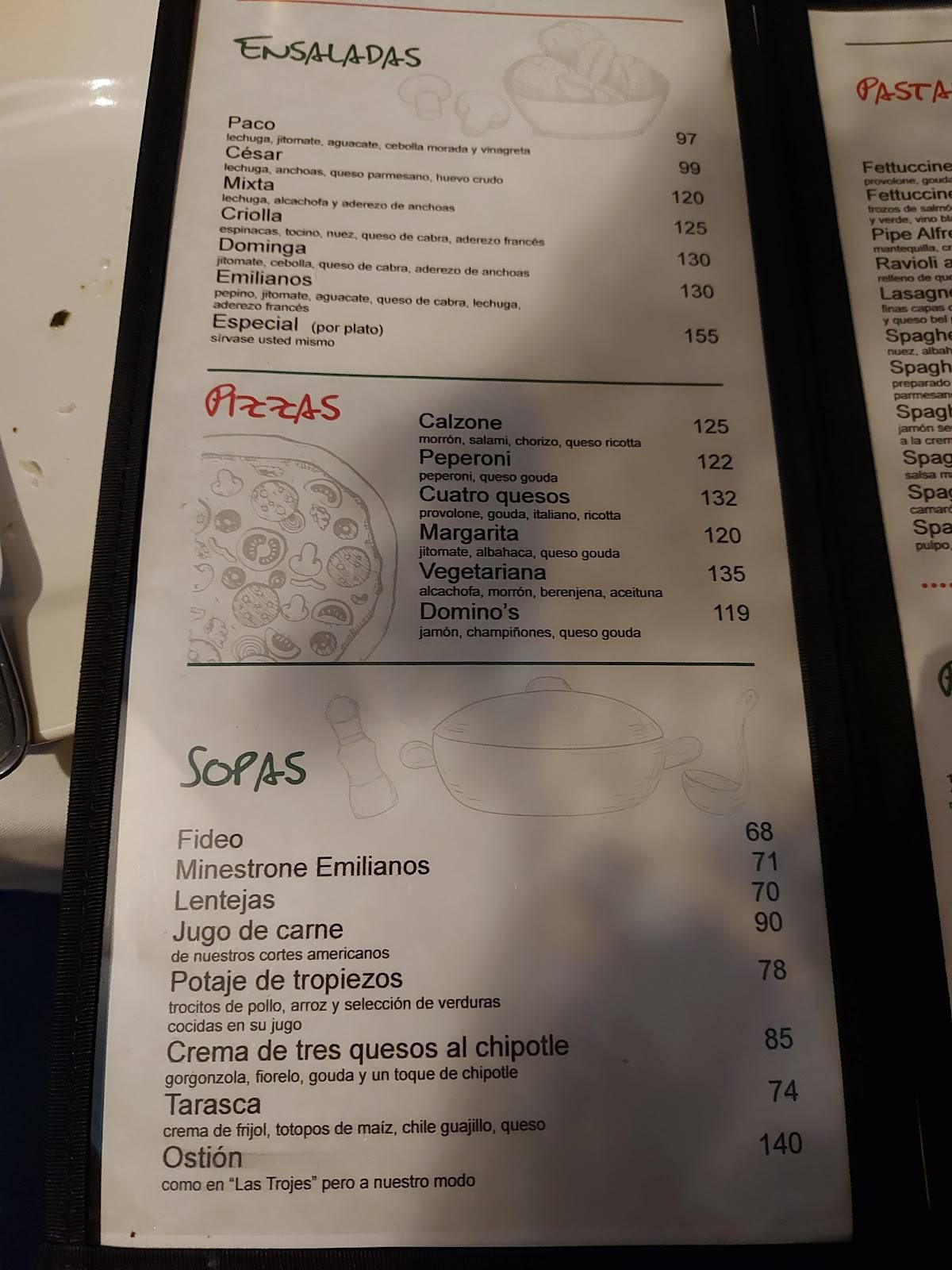 Carta de RESTAURANTE EMILIANOS, Morelia, Artilleros de 1847 1643