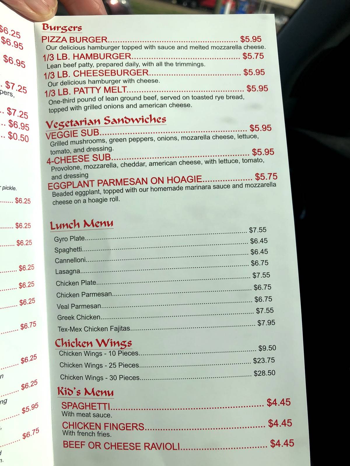 Menu at Rafael's Italian Restaurant, Trenton