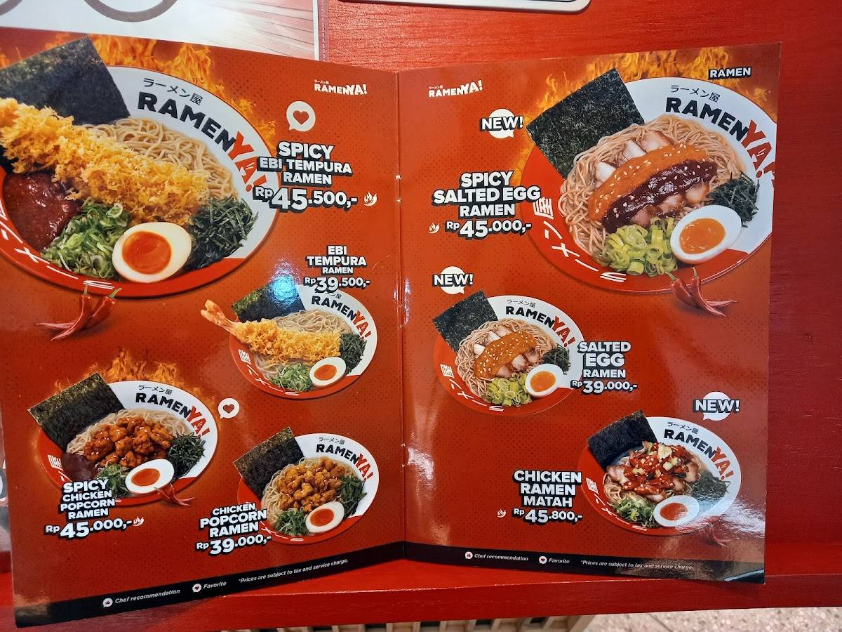 Carta del restaurante RamenYA! Suncity Mall, Sidoarjo
