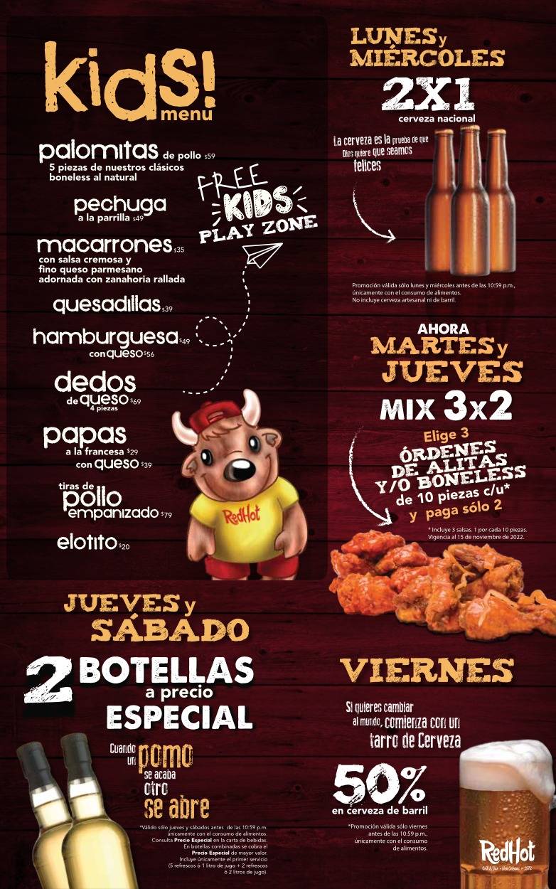 Carta del restaurante Red Hot Grill, Morelia
