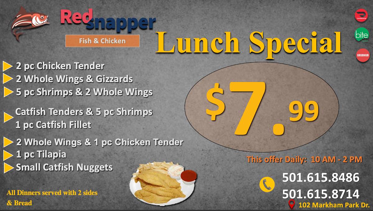 Menu at Red Snapper Fish & Chicken restaurant, Little Rock