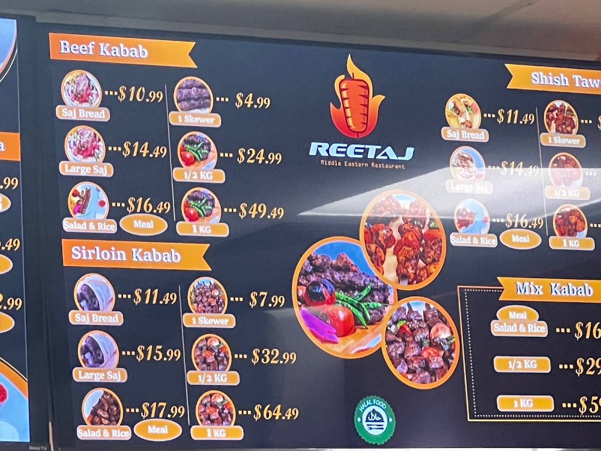Menu at Reetaj Middle Eastern Restaurant, Oshawa