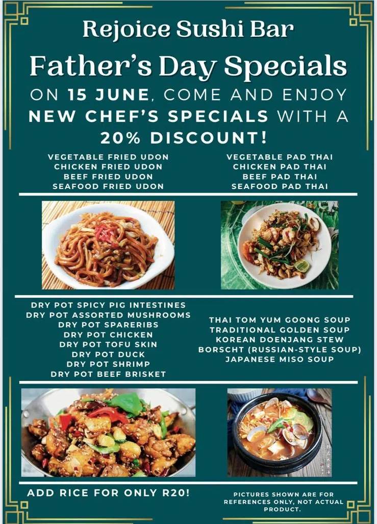 Menu at Rejoice sushi bar, Sandton