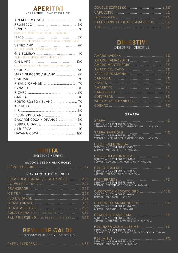 Menu au Ristorante Cinque Terre Tongeren, Ans